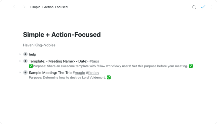 Workflowy template - Simple + Action-Focused